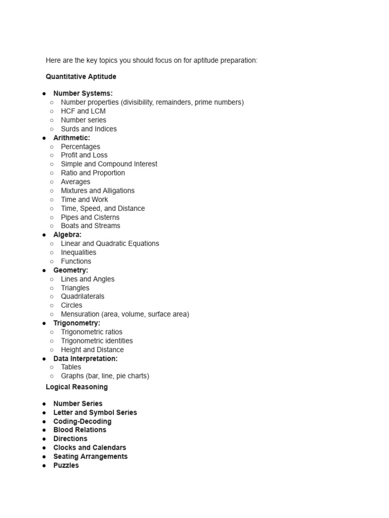 Key Topics for Aptitude Preparation | PDF