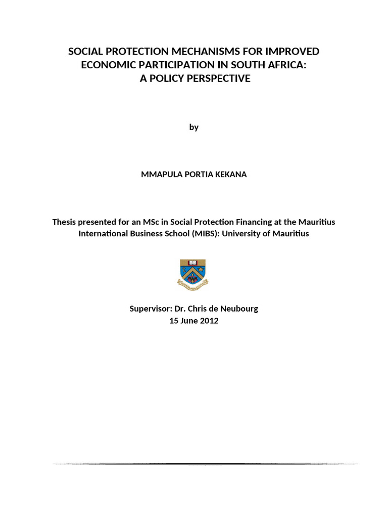 Social Protection Mechanisms For Improved Economic Participation in ...