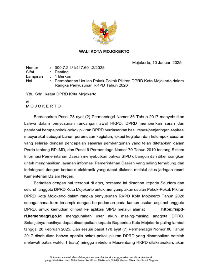Surat Permohonan Usulan Pokir 2026 | PDF