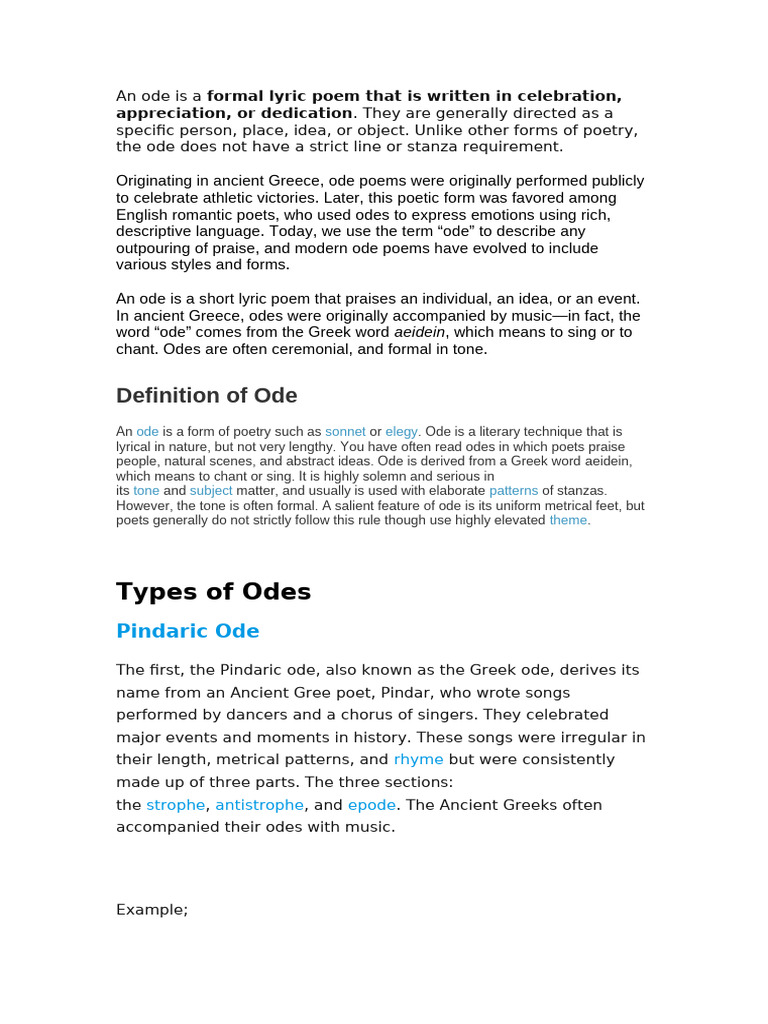 An Ode Is A Formal Lyric Poem That Is Written in C | PDF | Poetry ...