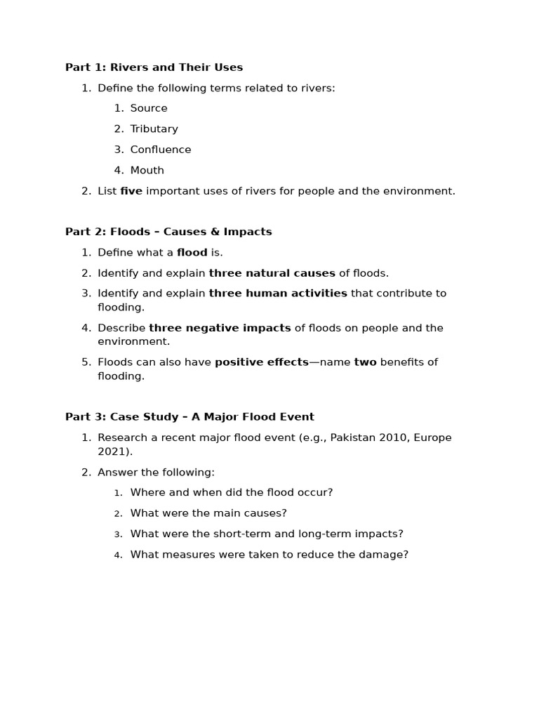 Flooding Test Revision Worksheet Given by Ms. Amira | PDF