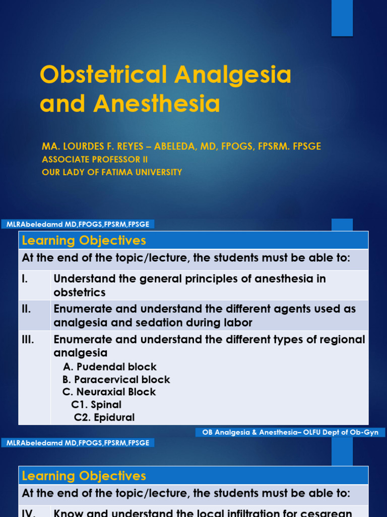 Obstetrical Analgesia Techniques | PDF | Anesthesia | Childbirth