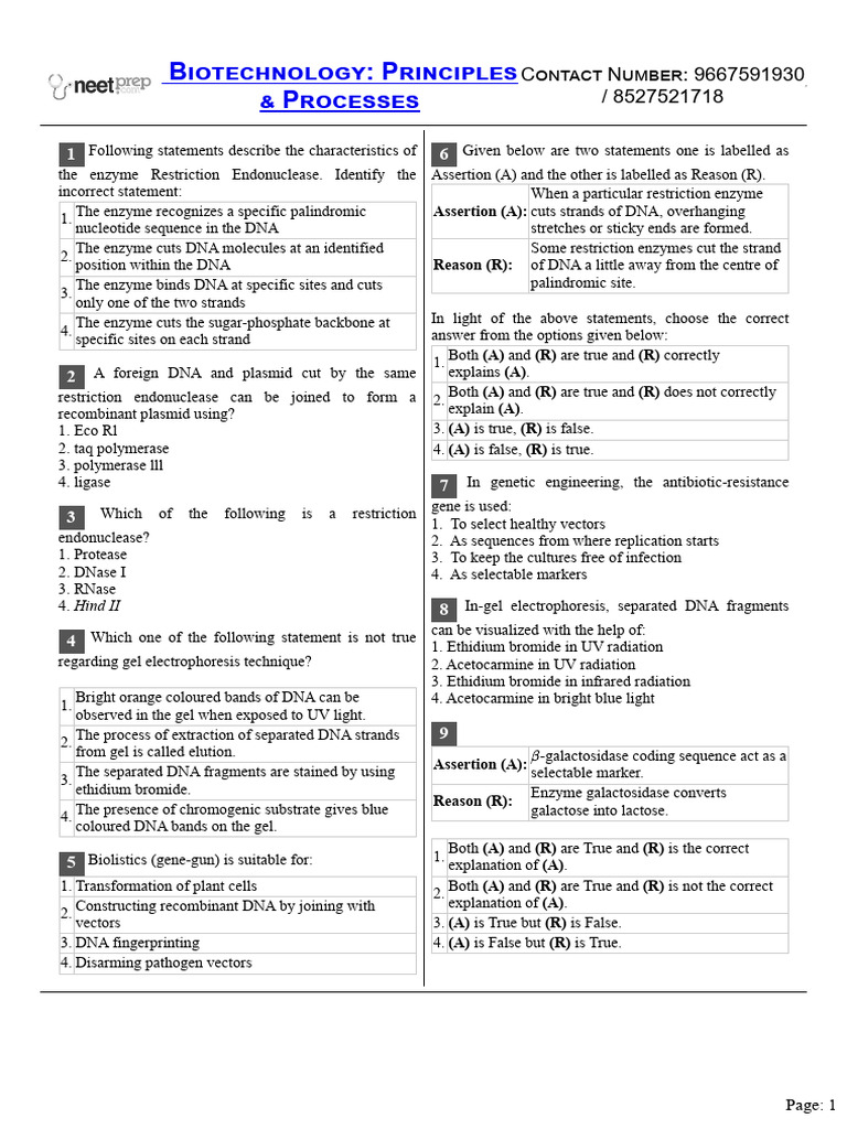 Biotechnology - Principles & Processes | PDF | Restriction Enzyme | Dna
