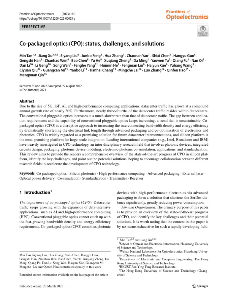 Co Packaged Optics (CPO) - Status, Challenges, and Solutions | PDF ...