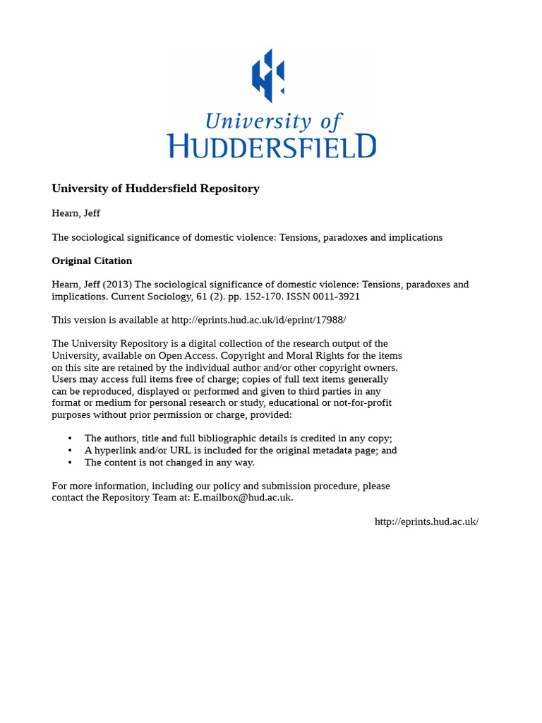 Hearn 24042012 Current Sociology SENT SW1001 | PDF | Violence ...