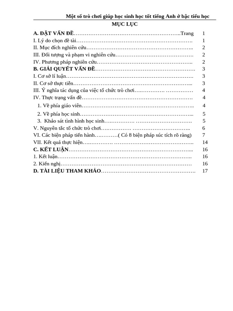 SKKN Mot So Tro Choi Giup Hoc Sinh Hoc Tot Tieng Anh Tieu Hoc | PDF