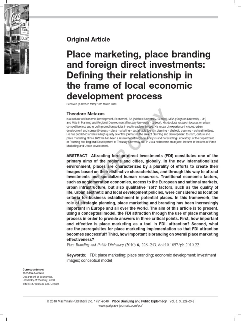 Place Marketing Place Branding and Forei | PDF | Foreign Direct ...