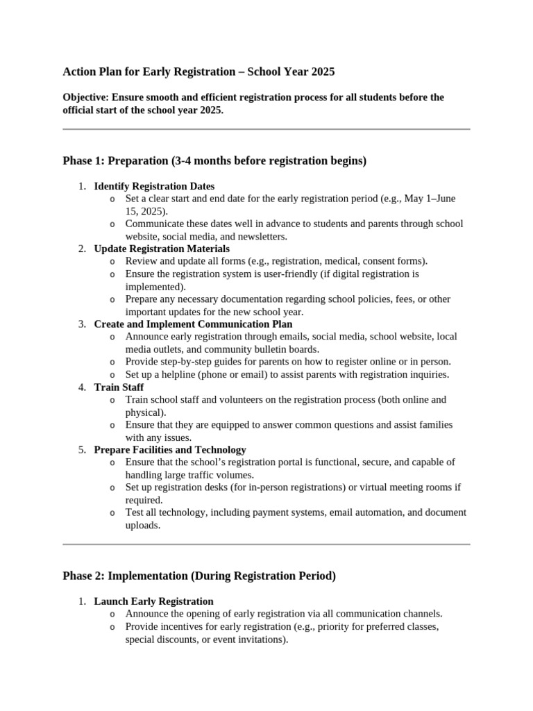 Early Registration Action Plan 2025 | PDF | Accessibility