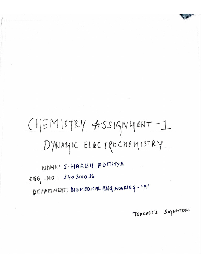 Chemistry Assignment 1 S Harish Adithya-Compressed | PDF