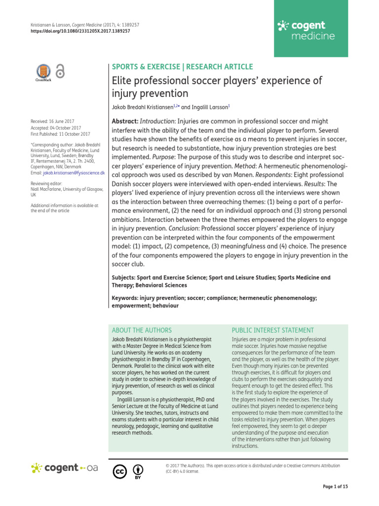 Elite Professional Soccer Players Experience of Injury Prevention | PDF ...