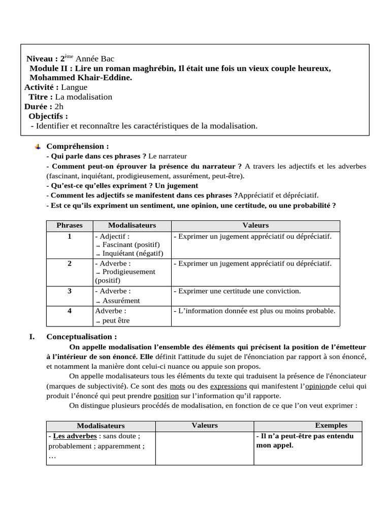 Modalisation : Concepts et Exercices | PDF | Phrase | Adverbe