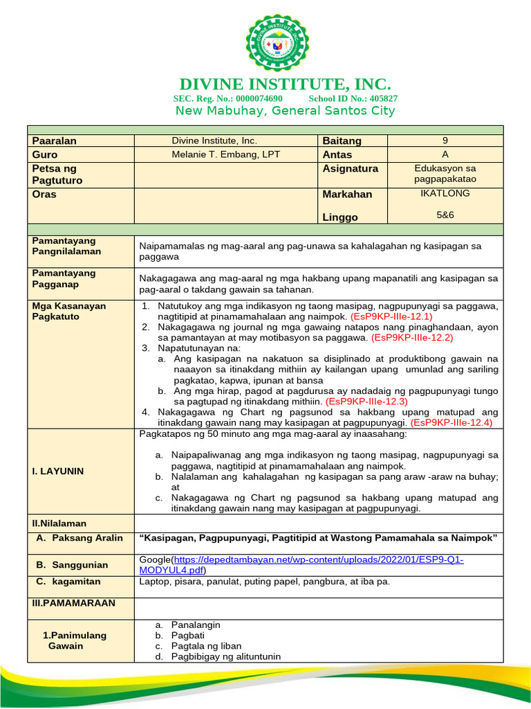 DLP 3RD Grading Esp9 Week 5&6 | PDF