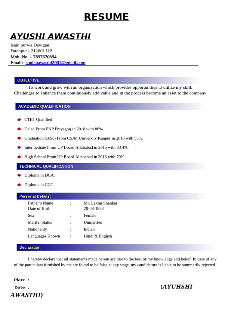 Resume: Ayushi Awasthi | PDF