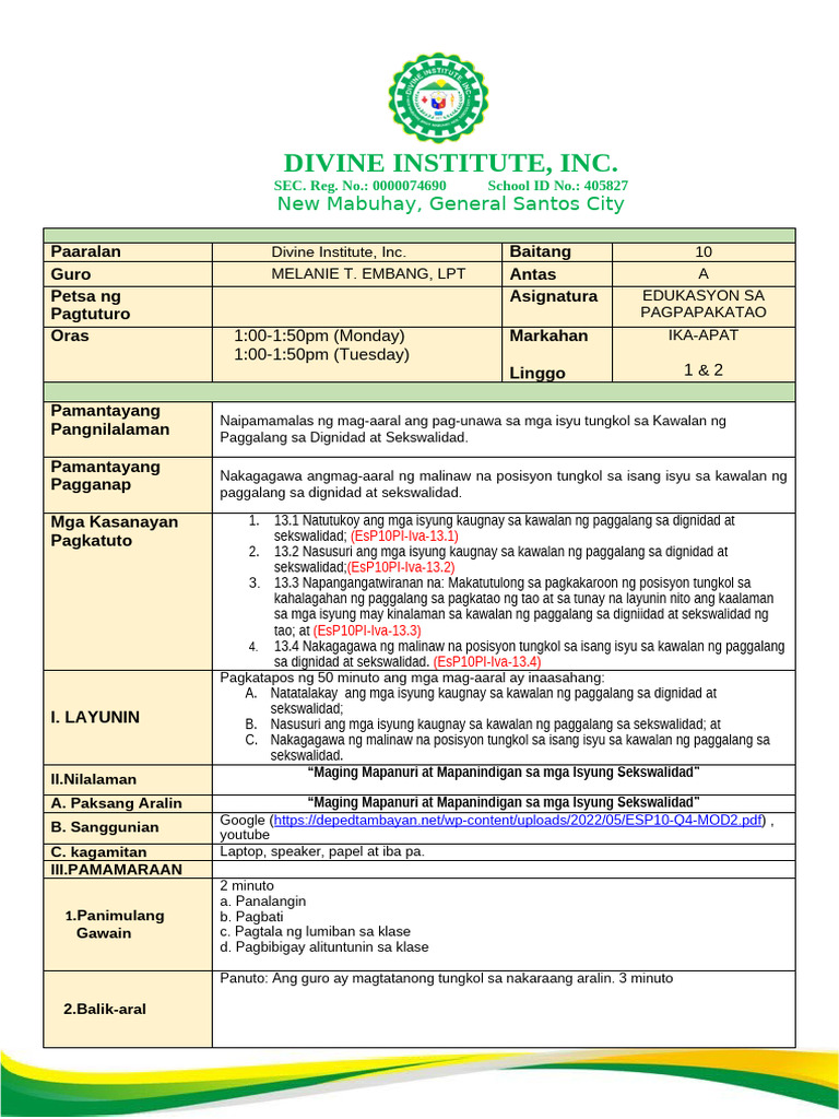 DLP 4TH Grading Esp 10 Week 1&2 | PDF