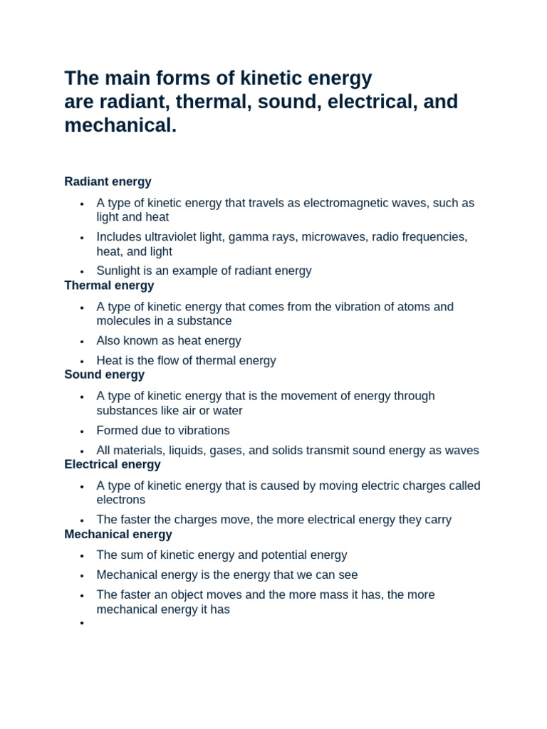 The main forms of kinetic energy are | PDF | Potential Energy | Light
