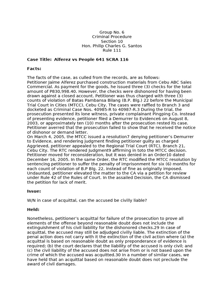 Rule 111 People Vs Alferez | PDF | Acquittal | Legal Procedure