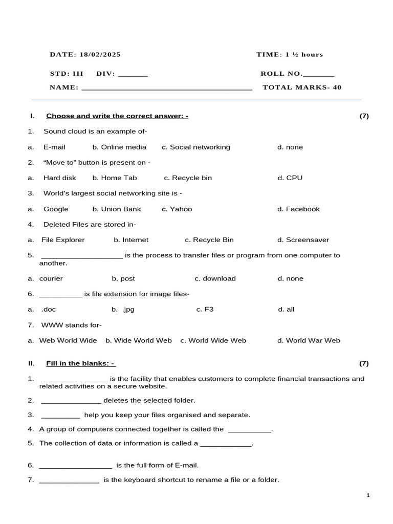 A.d Std III Computer Studies Question Paper 2024-2025 | PDF | Computer ... A.d Std III Computer Studies Question Paper 2024-2025 | PDF | Computer ...