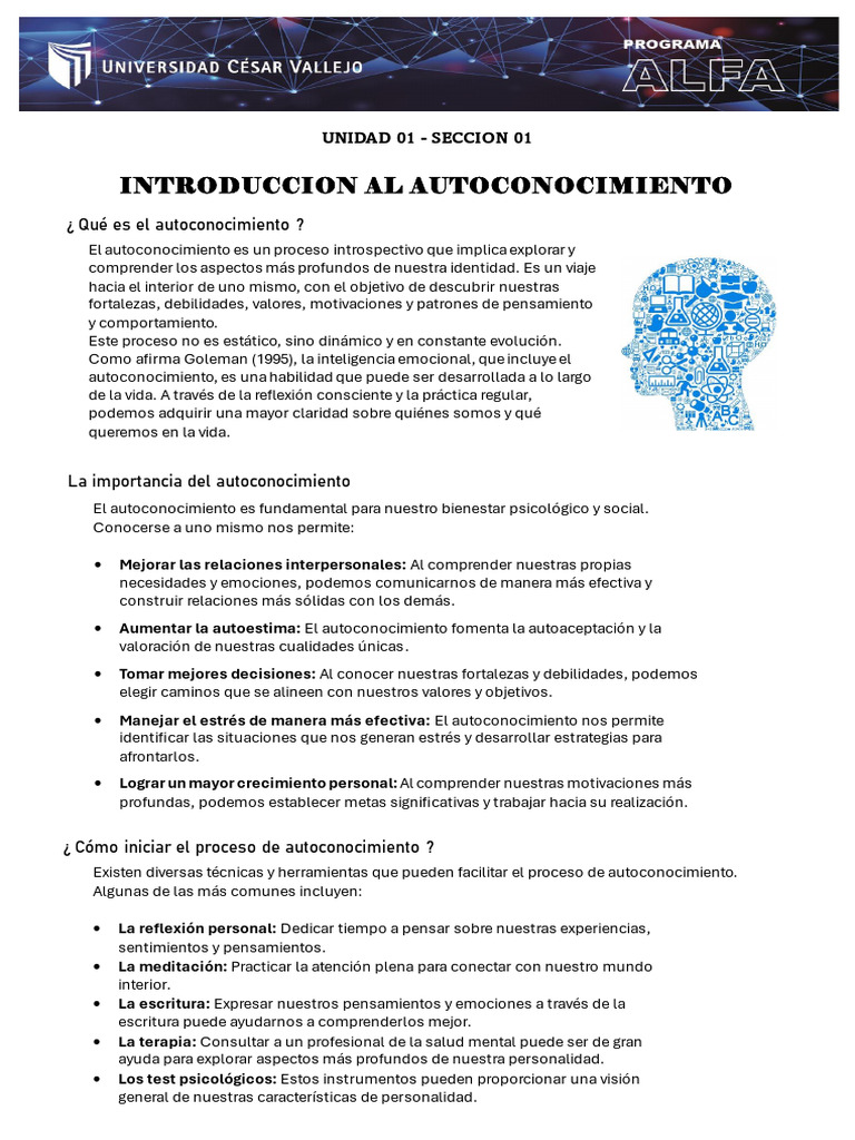 Introducción al Autoconocimiento | PDF | Ciencia cognitiva | Psicología ...