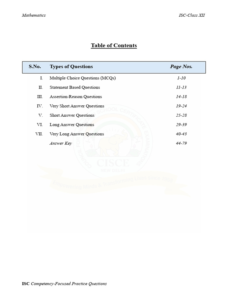 CFQ ISC Mathematics XII - Removed | PDF | Dependent And Independent ...