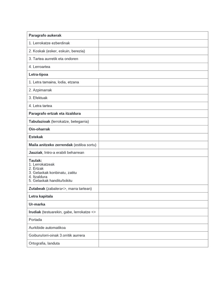 Ebaluaziorako Taula | PDF