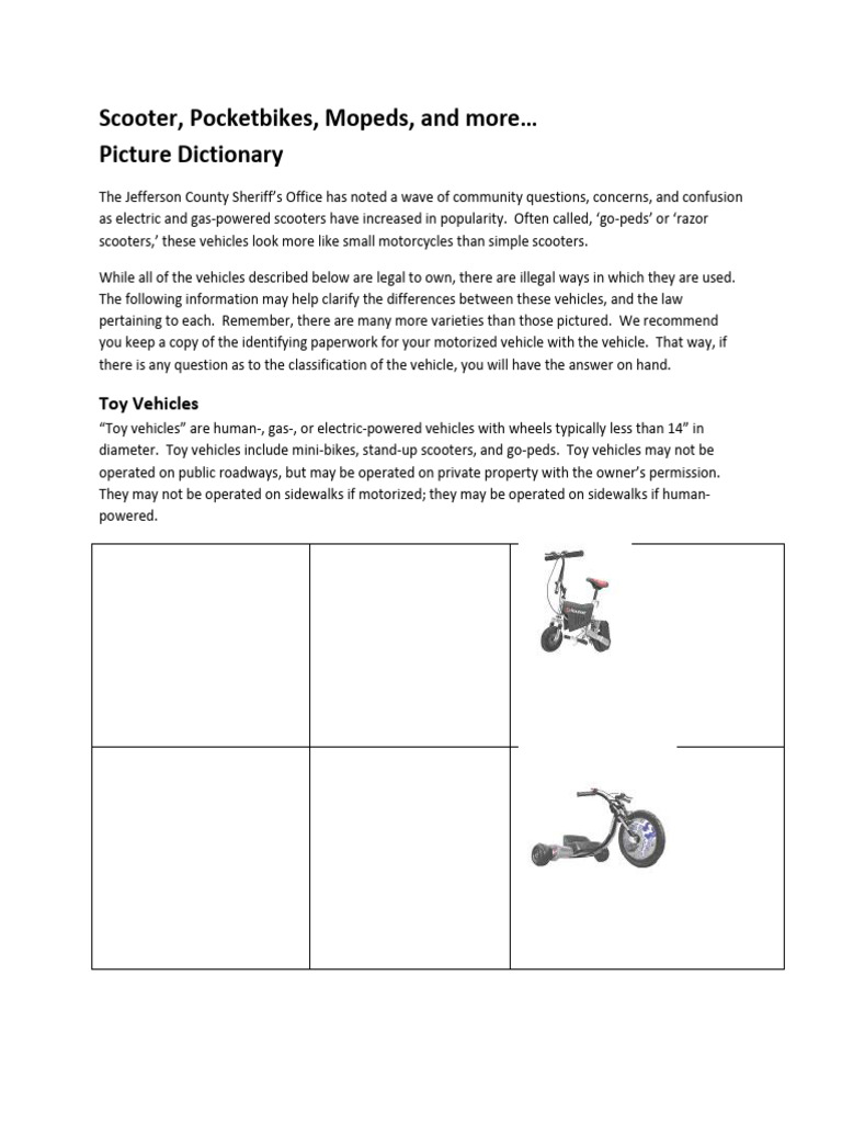 Scooters Pocketbikes Mopeds Picture Dictionary PDF | PDF | Vehicles ...