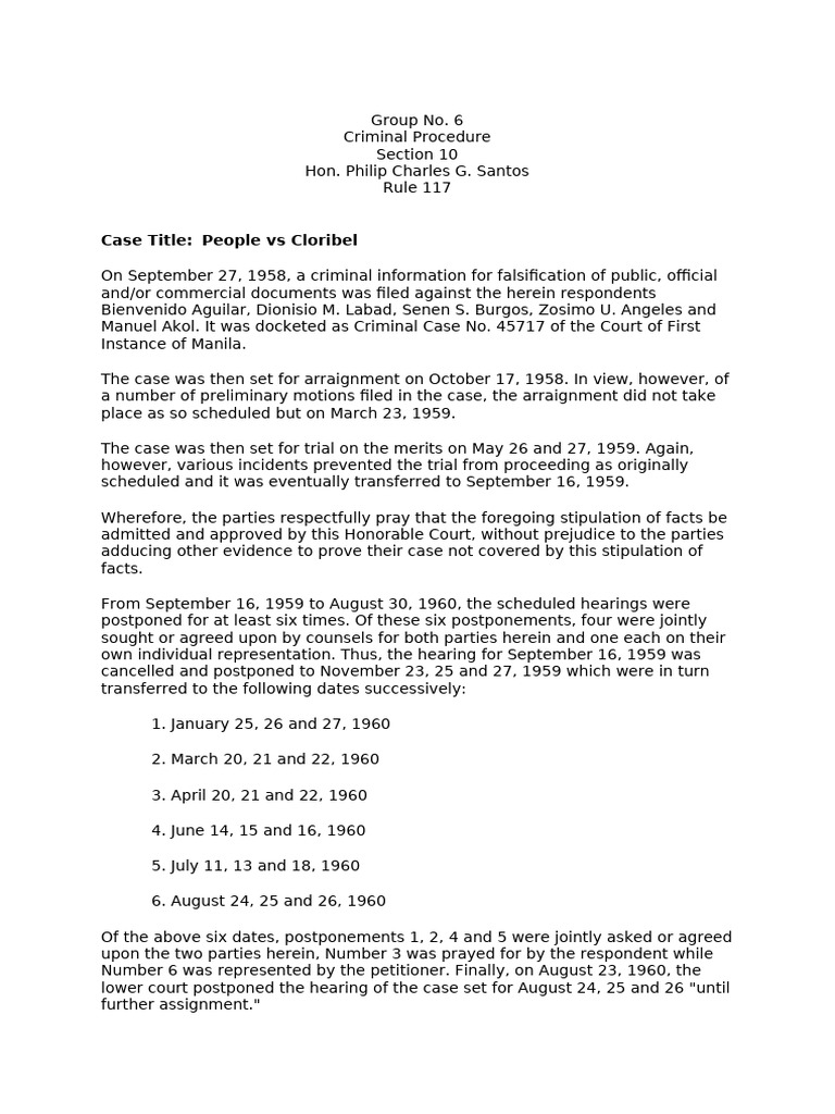 Rule 117 Cloribel Vs People | PDF | Prejudice (Legal Term) | Prosecutor