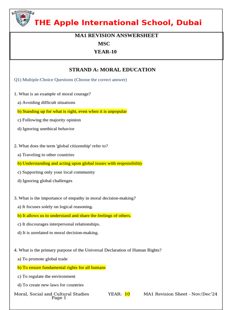 T1 YR10 MSC MA-1 Revision Worksheet 2024 | PDF | Money | Morality