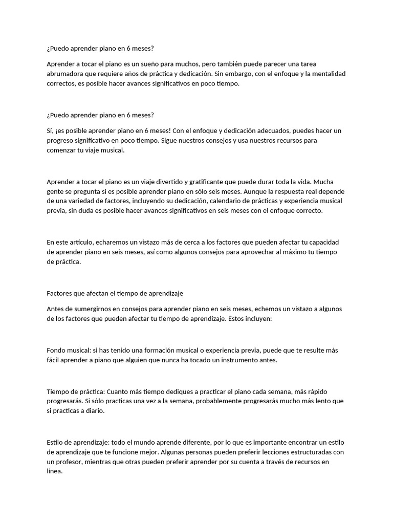 Aprende piano en 6 meses: guía práctica | PDF | Piano | Aprendizaje