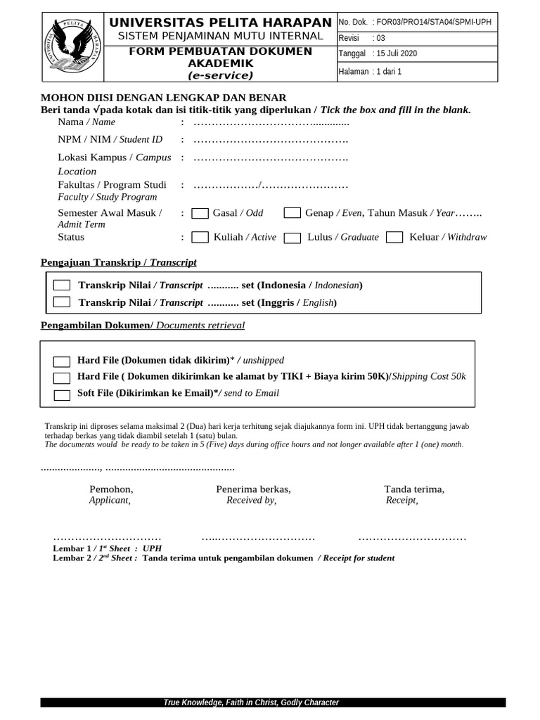 (Form) Pengajuan Transkrip Unofficial | PDF