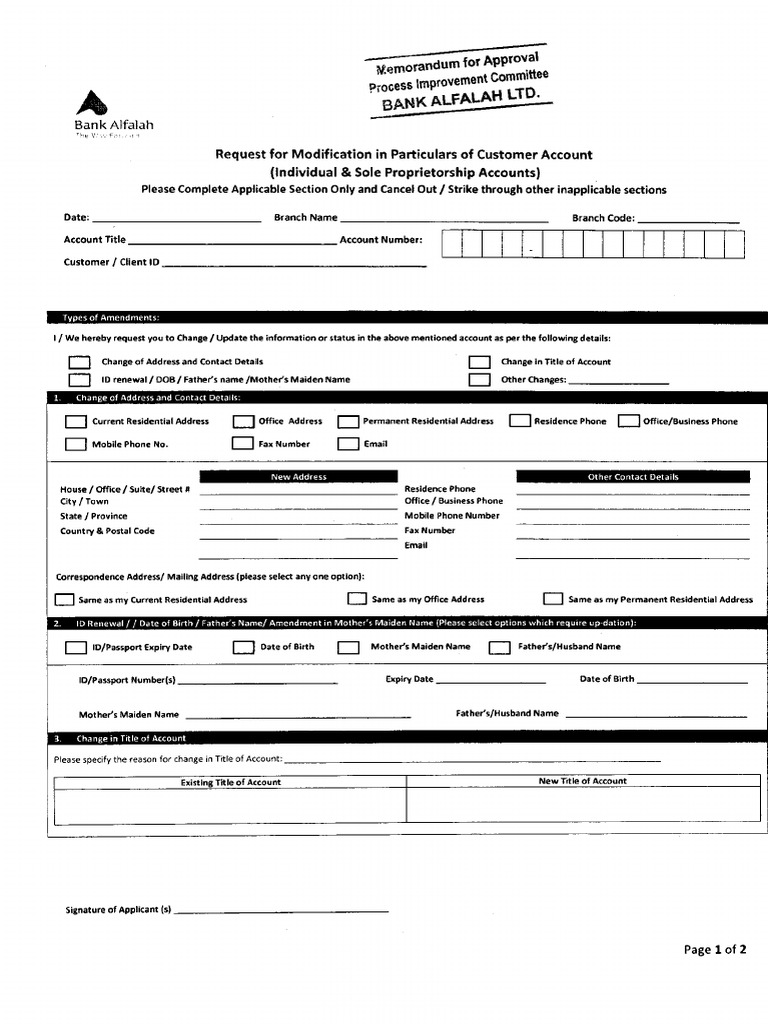 Account Modification Form Conventional | PDF