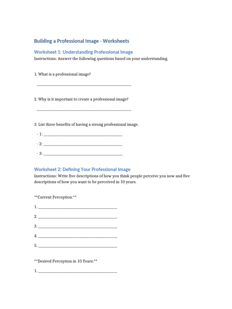Building Professional Image Worksheets | PDF | Cognitive Science | Behavioural Sciences
