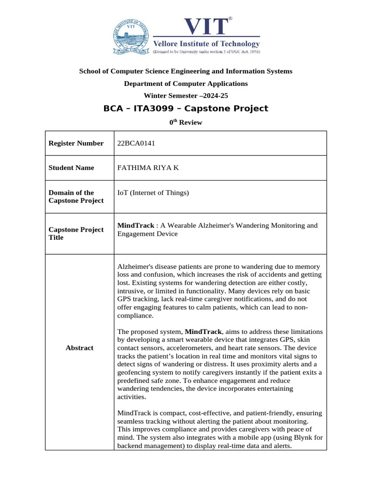 Zeroeth Review - BCA - CAPSTONE PROJECT | PDF | Internet Of Things ...