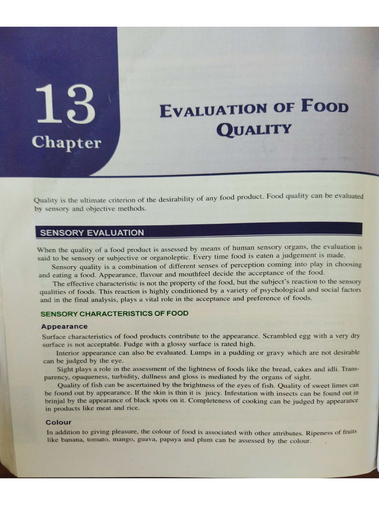 Evaluation of Food Quality | PDF