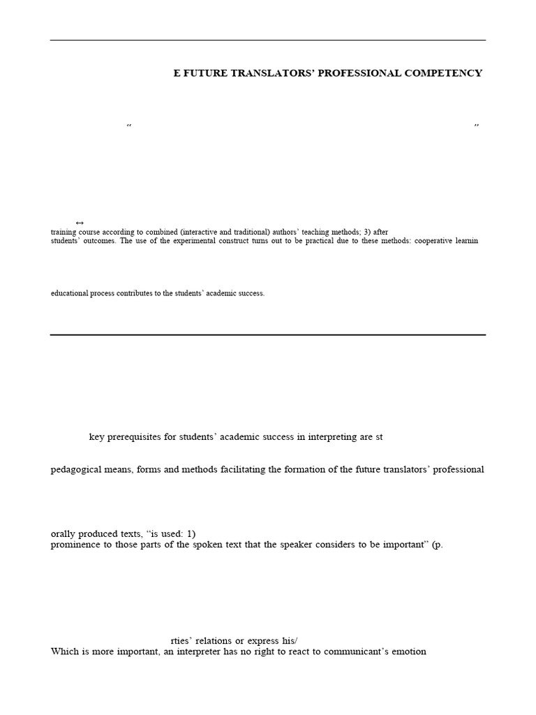 Development of The Future Translators' Professional Competency in ...