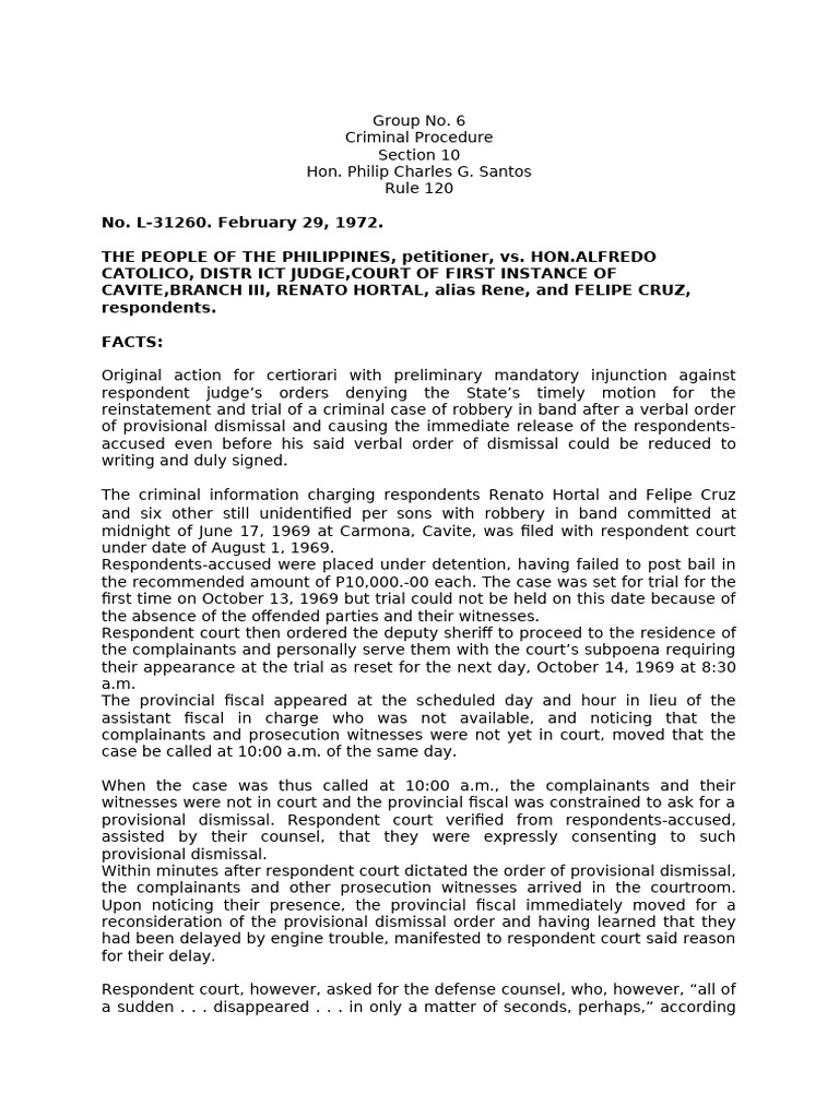 Rule 120 People Vs Catolico | PDF | Bail | Political Law