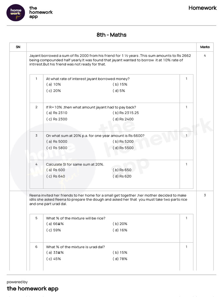 Questions - Homework - 8th - Maths - 2025-03-06T0422 | PDF