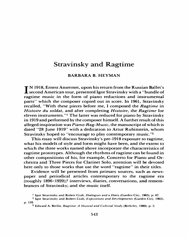 Stravinsky and Ragtime | PDF | Ragtime | Jazz