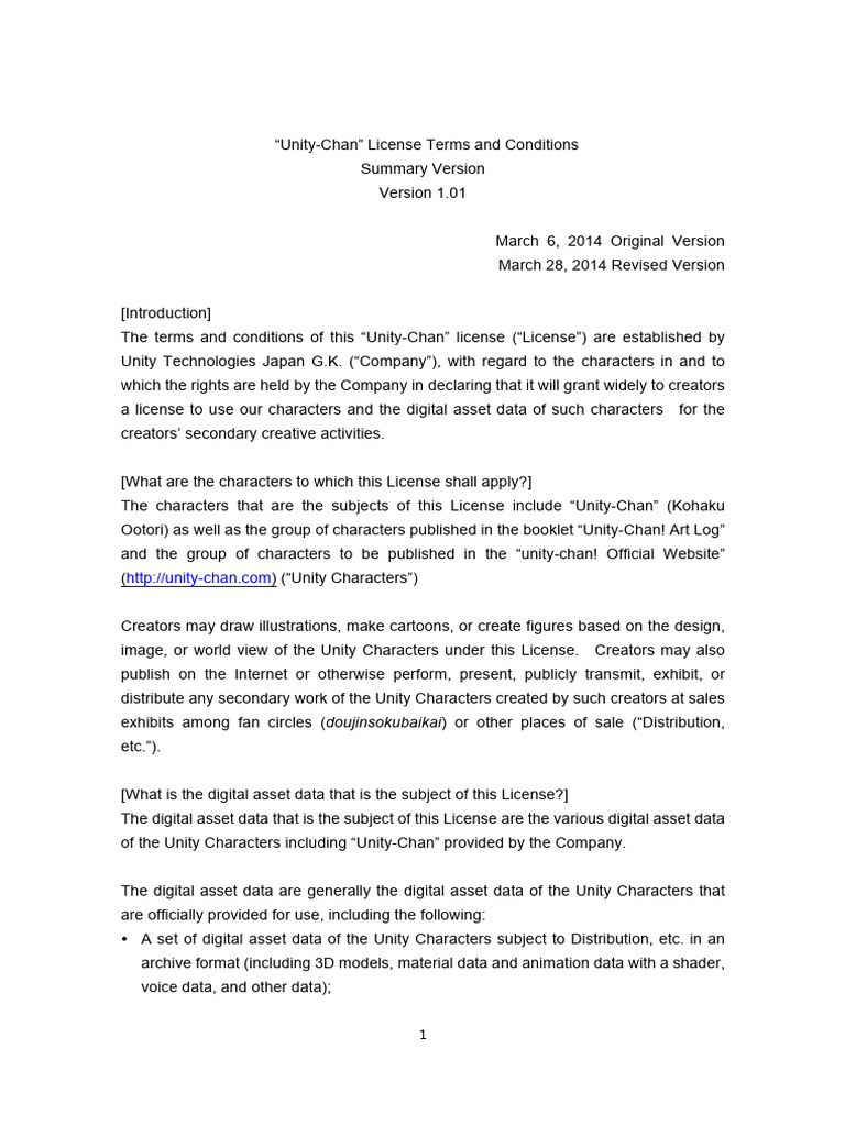 Summary Unity-Chan License | PDF | Unity (Game Engine)