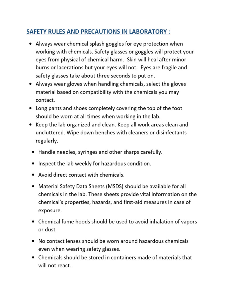 Safety Rules and Precautions in Laboratory | PDF | Laboratories | Safety