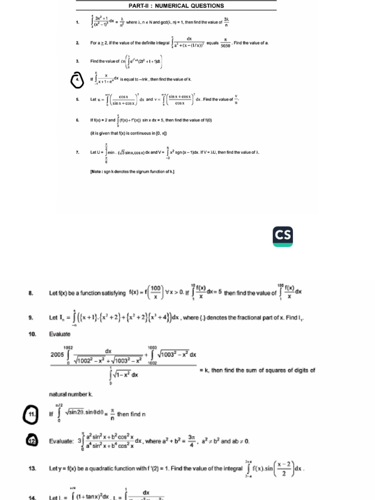 Definite integration worksheet | PDF