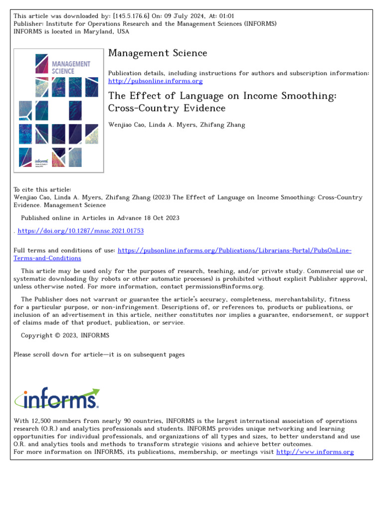 Cao Et Al 2023 The Effect of Language On Income Smoothing Cross Country Evidence | PDF | Income ...