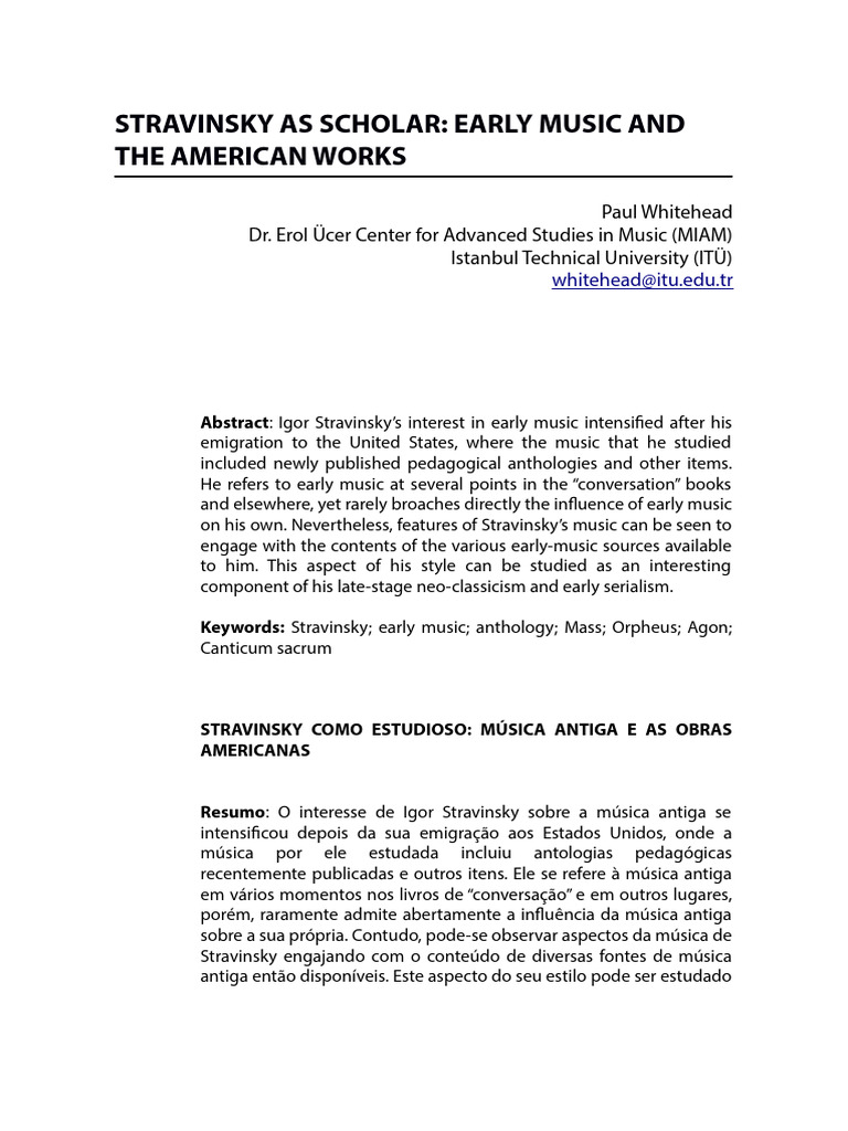 Stravinsky's Engagement with Early Music | PDF | Musicology | Musical ...