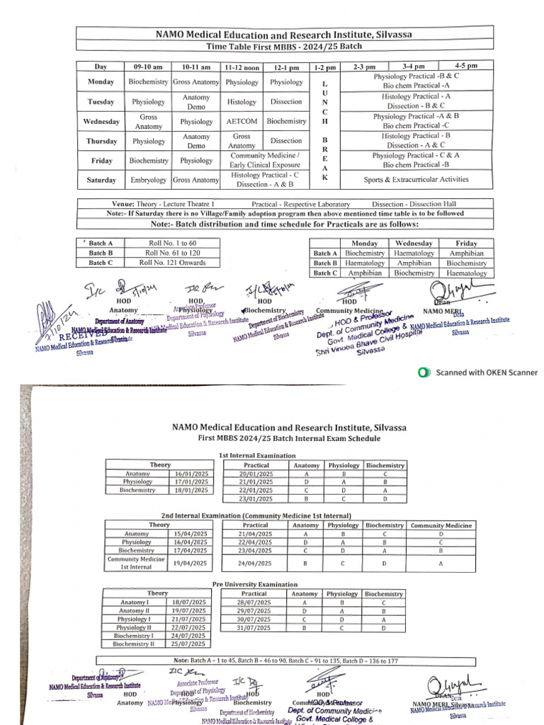 Master Time Table 1st MBBS Batch 2024-25 | PDF