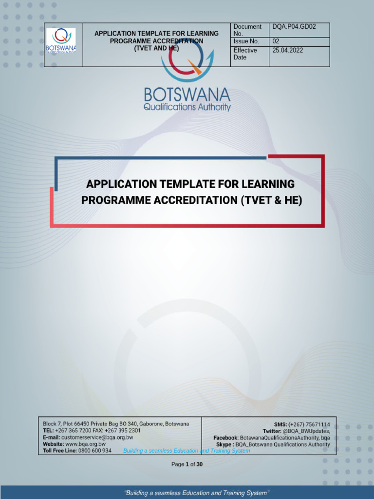 DQA.P04.GD02 Application Template For Learning Programme Accreditation ...
