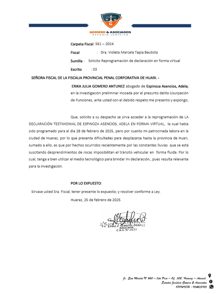 Pedido de Declaraciòn Virtual 561-2024 | PDF