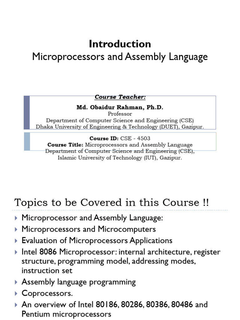Lecture-1 (Introduction to Microprocessors and Assembly Language) | PDF ...