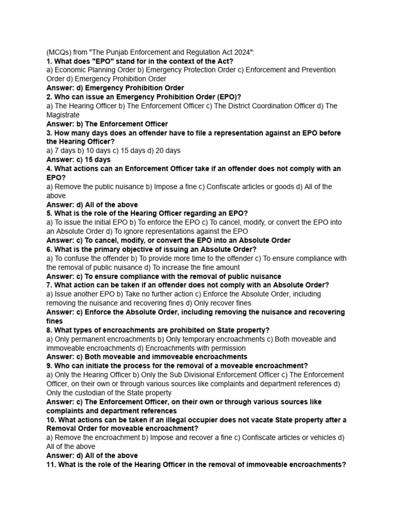Pera Act 2024 MCQS 2 | PDF | Fine (Penalty) | Bail