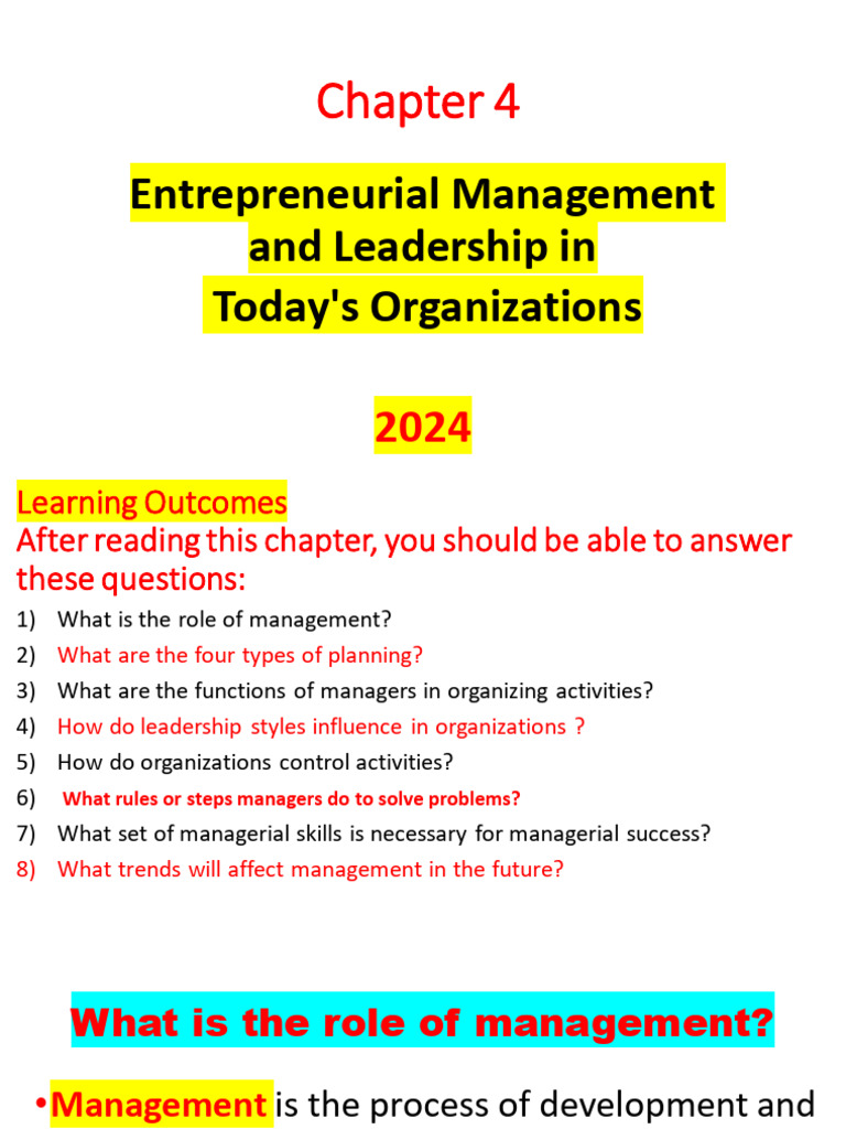 Entrepreneurial Management & Leadership Guide | PDF | Leadership ...