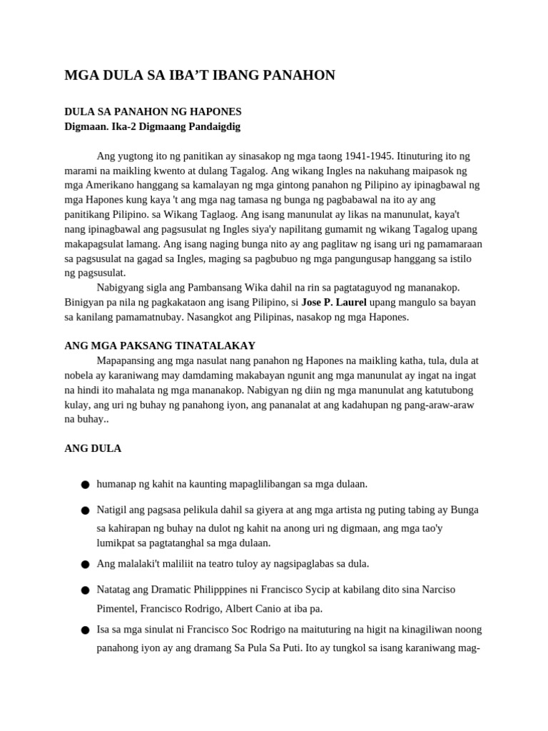 Dula Sa Panahon NG Hapon | PDF