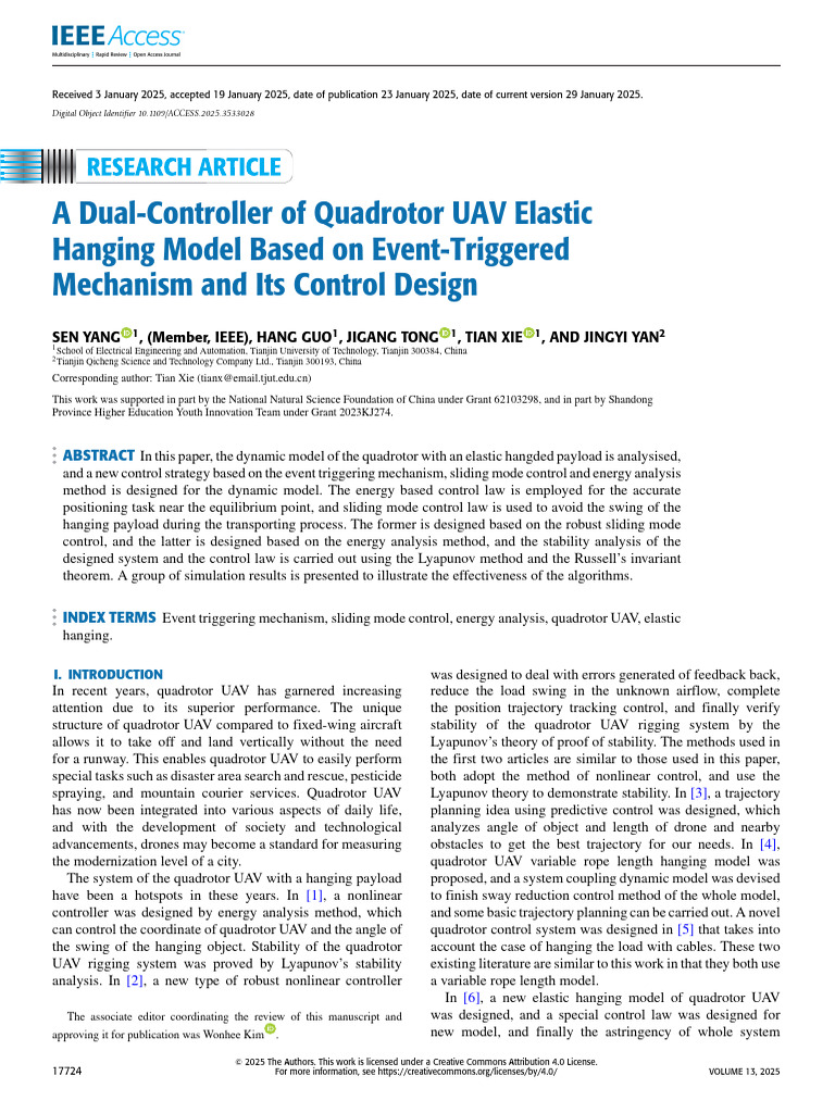 A Dual-Controller of Quadrotor UAV Elastic Hanging Model Based On Event ...